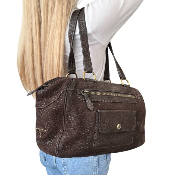 Prada | Bags | Prada Vintage Logo Shoulder Bag Tote Bag Stitch Pocket ...